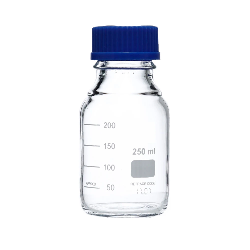 Frasco 250ml Vidrio con Tapa Azul Graduado Boro 3.3 – Marca: BOECO ...
